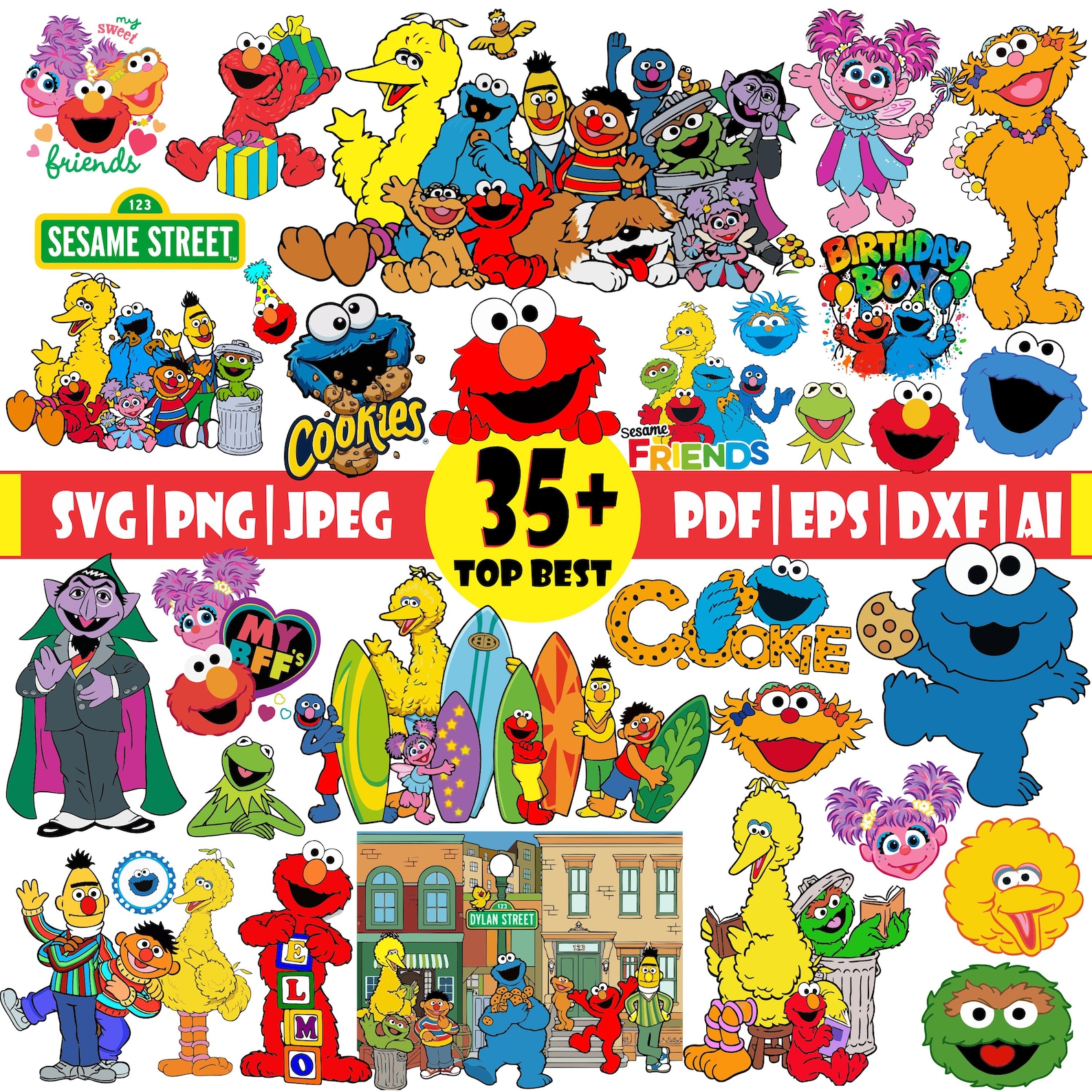 Personajes de Street Monsters en capas SVG, paquete SVG de Elmo, caras ...