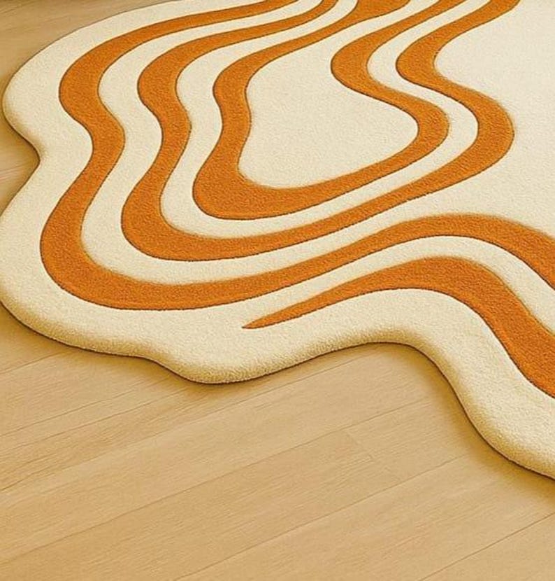 Hand-tufted Wool Rug – Modern Orange Cream Wavy Abstract Design - Etsy