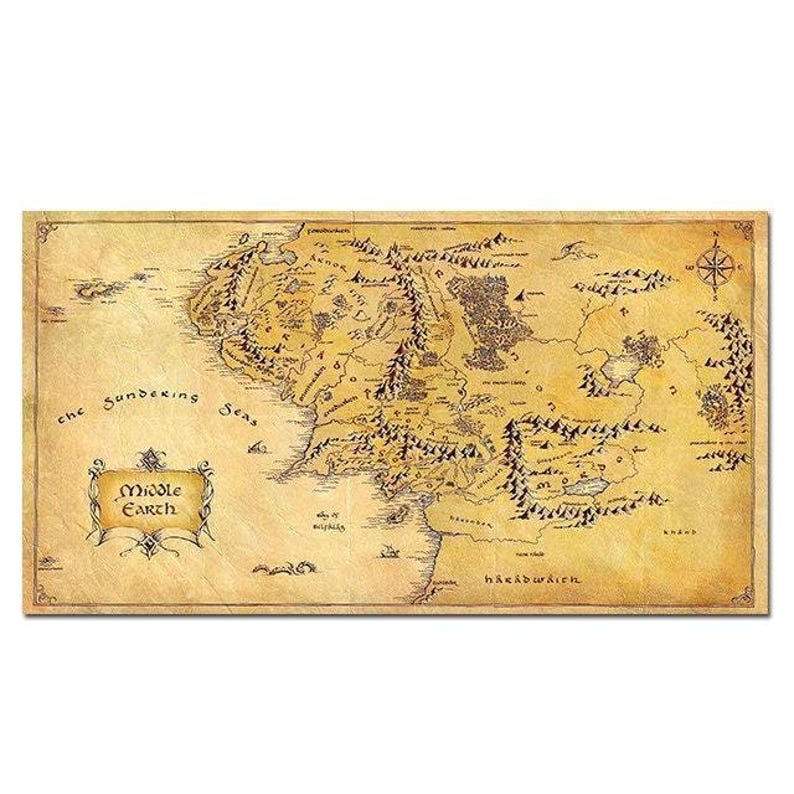 Retro the Lord of Rings Map Canvas Painting Vintage Middle-earth Map ...