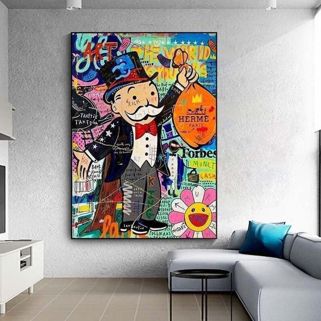 Mr. Monopoly Graffiti Wall Art Money Canvas Paintings Alec Monopoly ...