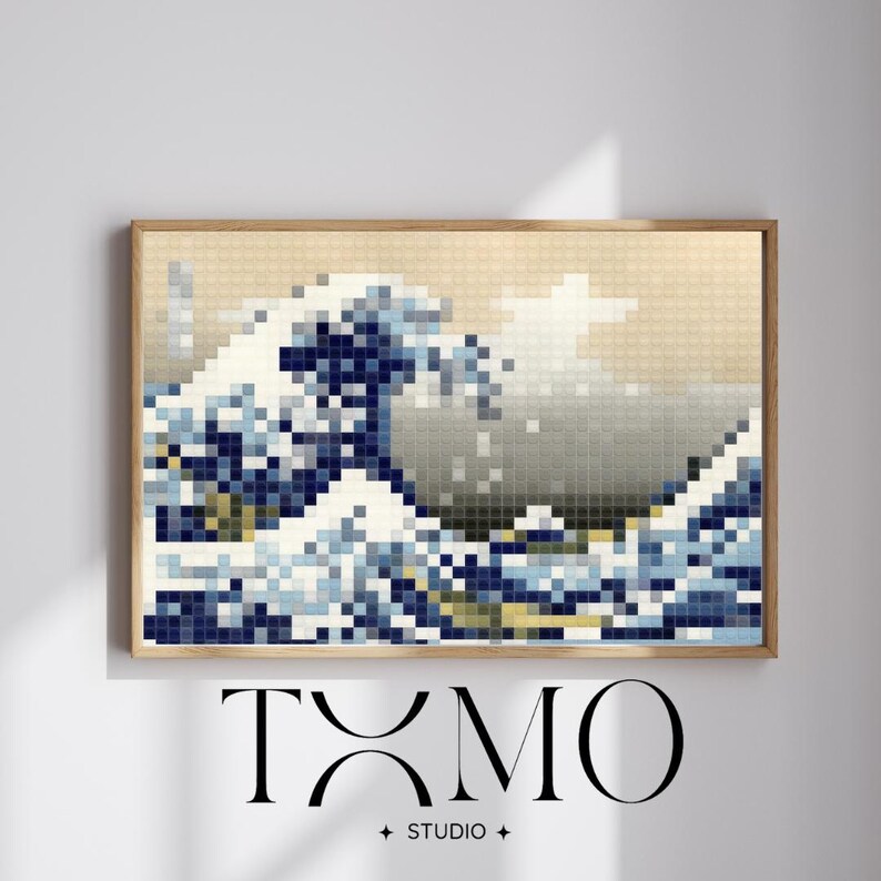 Hokusai Great Wave Brick Art Printable Poster – Nautical Mosaic (A3/A4 ...