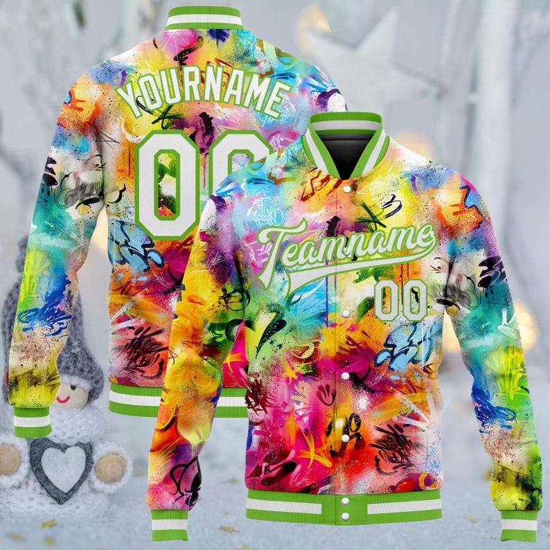 Custom Graffiti Varsity Jacket, Personalized Name and Number Letterman ...