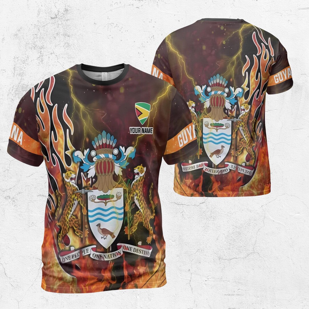 Personalized Guyana Flag & Coat of Arms All Over Print T-shirt ...