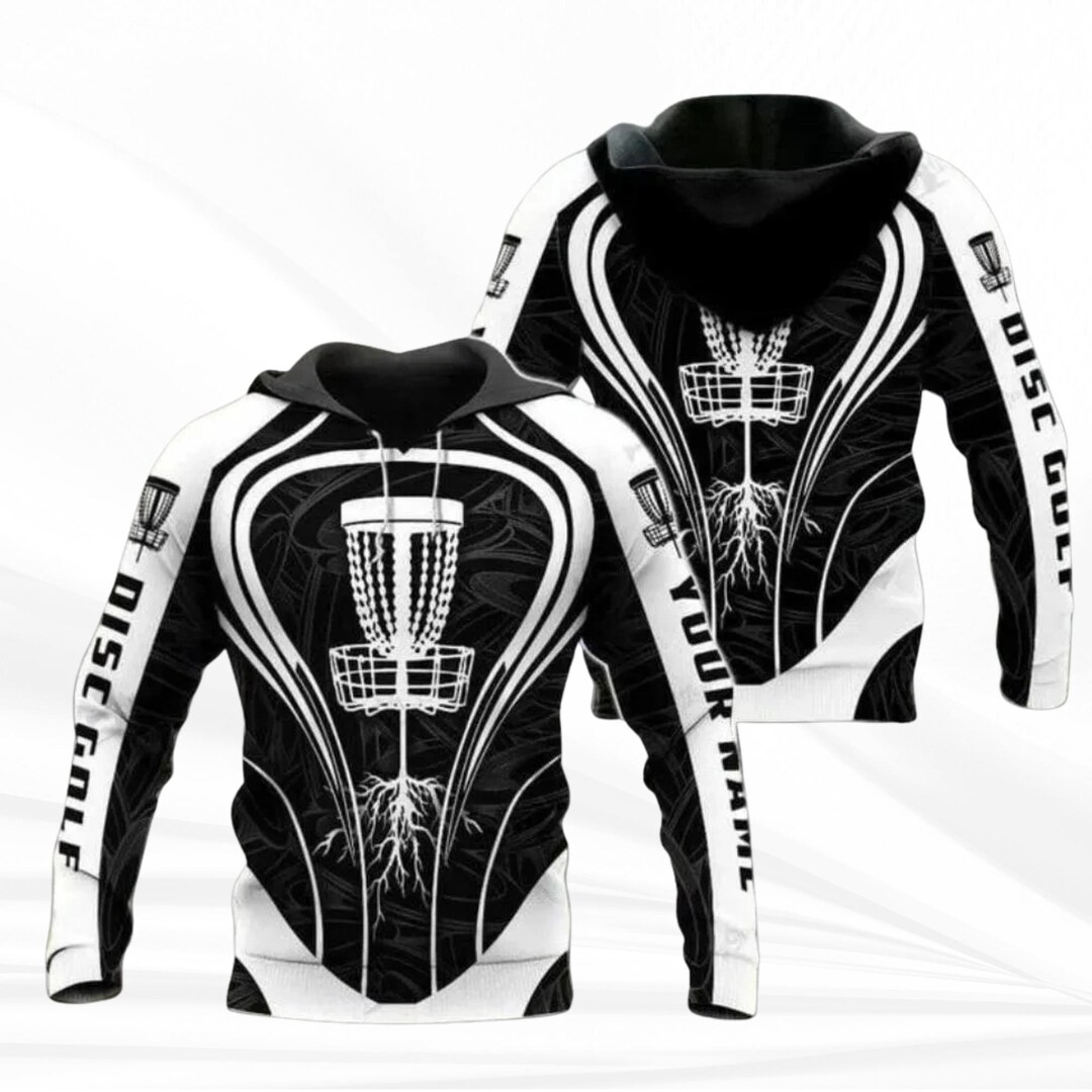 Personalized Disc Golf Hoodie Black White, Disc Golf Basket Graphic ...