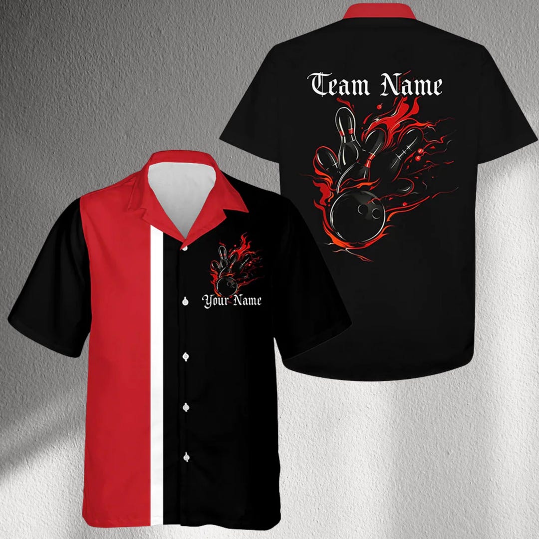 Personalized Red and Black Bowling Shirt Button up | Custom Team Name ...