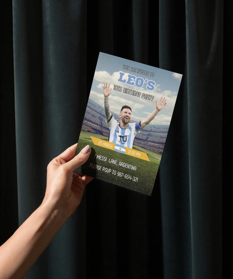 Messi Argentina Birthday Invitation | Soccer Football Party Invite ...