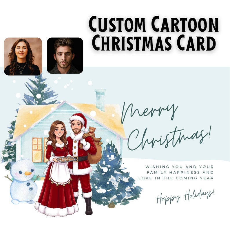 Custom Cartoon Christmas Card, Personalized Family Cartoon Portrait ...