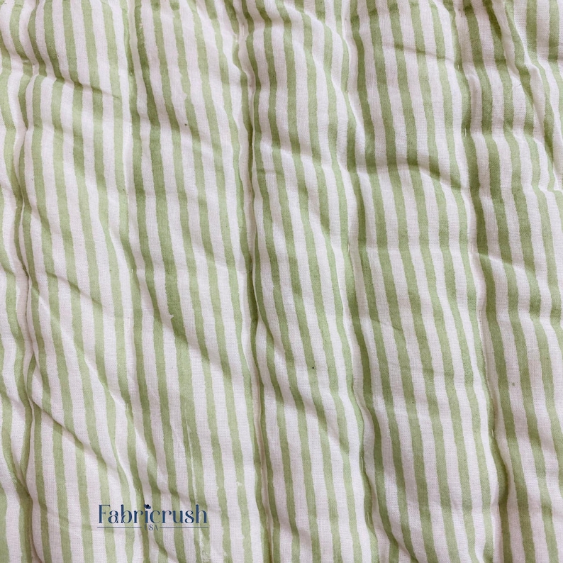 Green Stripe Cotton Quilt – Handmade Block Print Bedding, Boho ...