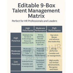 Editable 9-box Talent Management Matrix | Performance & Potential Grid ...