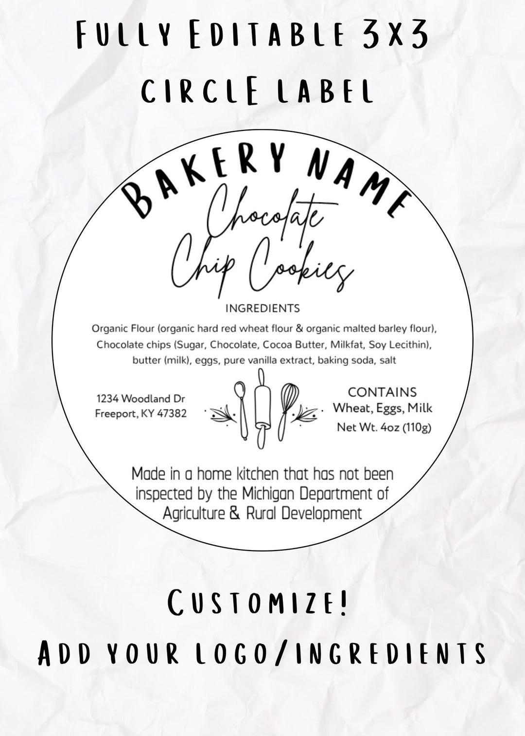 Bakery Style 3x3 Circle Food Labels! Fully Customizable! Instant ...