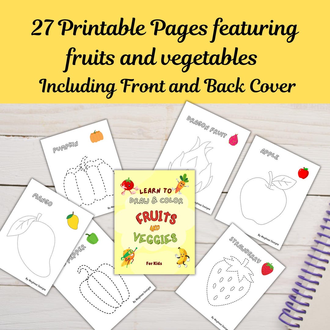 Fruits & Vegetables Tracing and Coloring Book for Kids Ages 3–6 | 25 ...