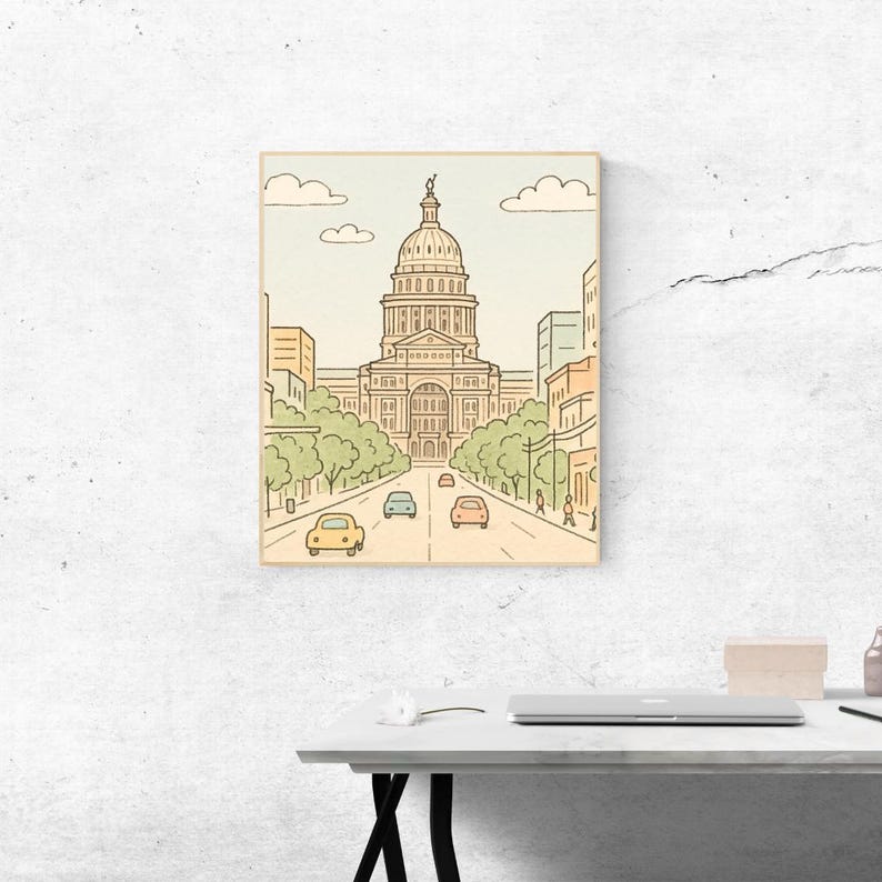 Texas State Capitol Art Print: Austin Line Drawing (digital ...