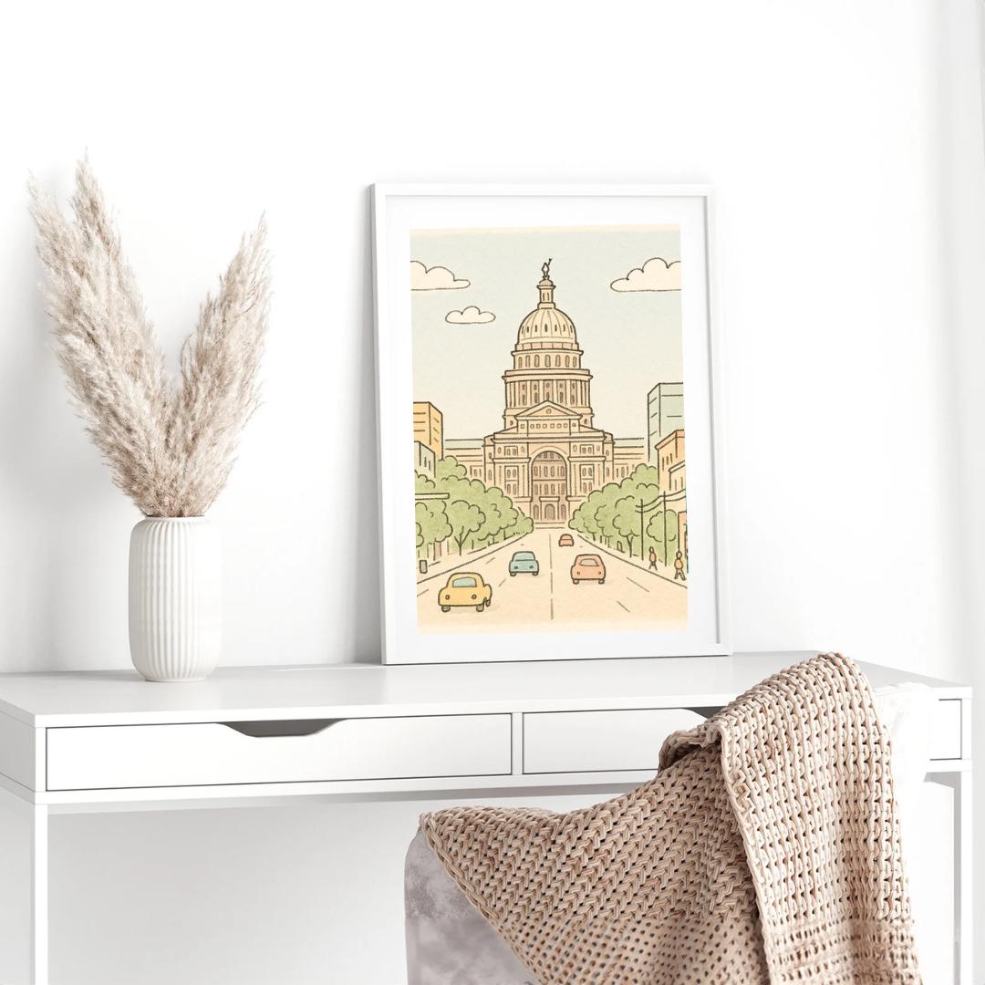 Texas State Capitol Art Print: Austin Line Drawing (digital ...