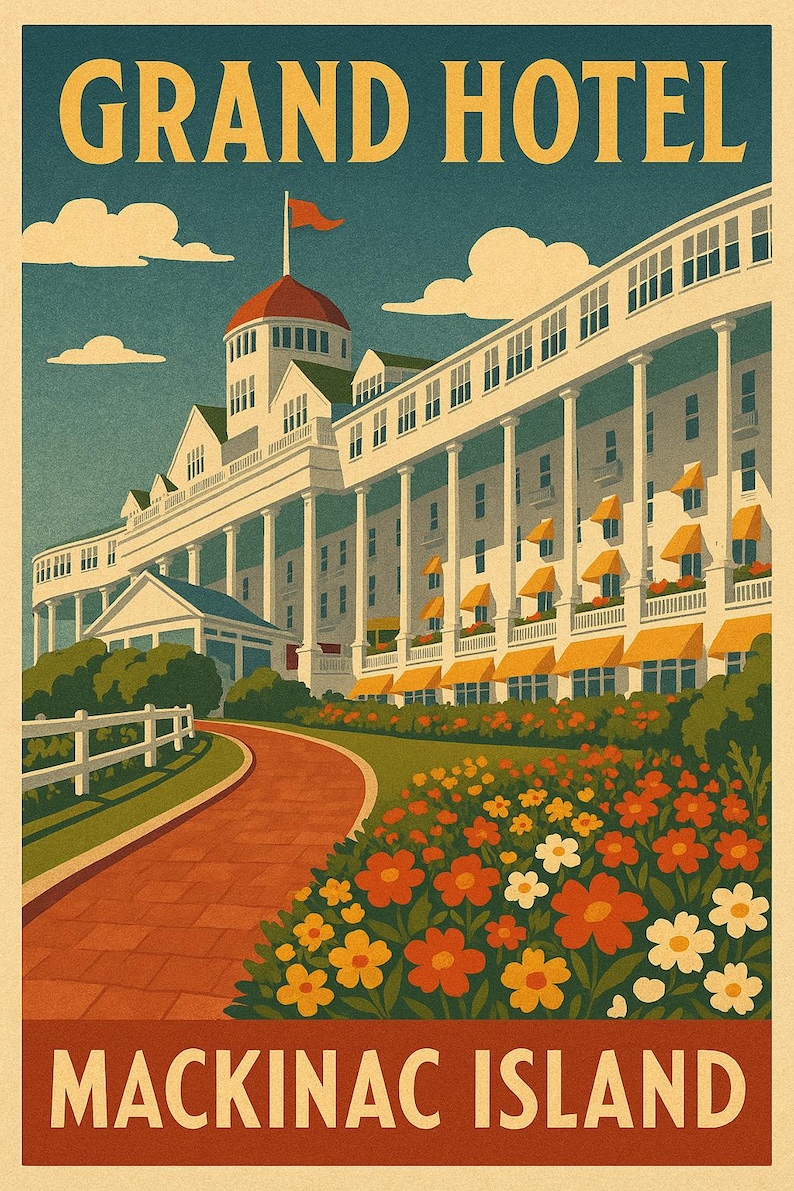 Grand Hotel Mackinac Island Print: Retro Michigan Travel Poster - Etsy