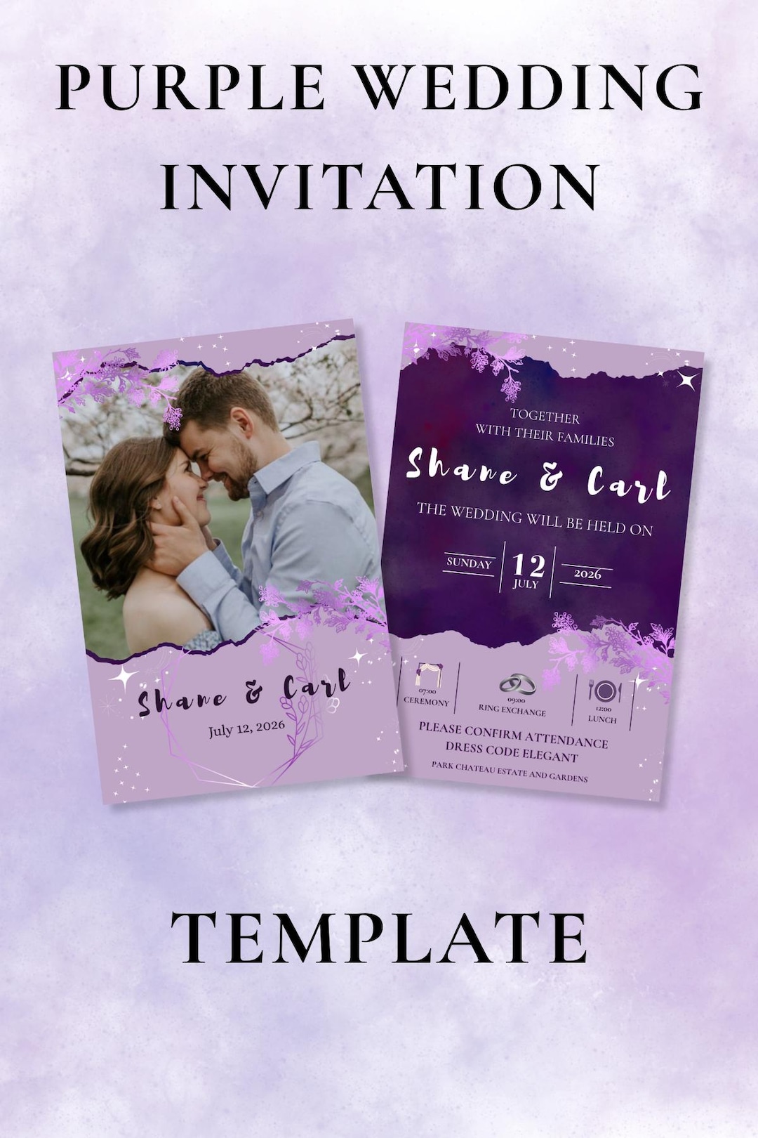 Purple Wedding Invitation Template: Elegant DIY Design (digital ...