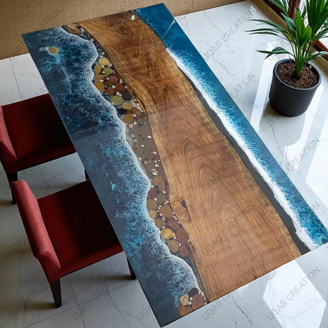 Neptune's Horizon – Handmade Ocean Epoxy Table of Tidal Serenity for ...