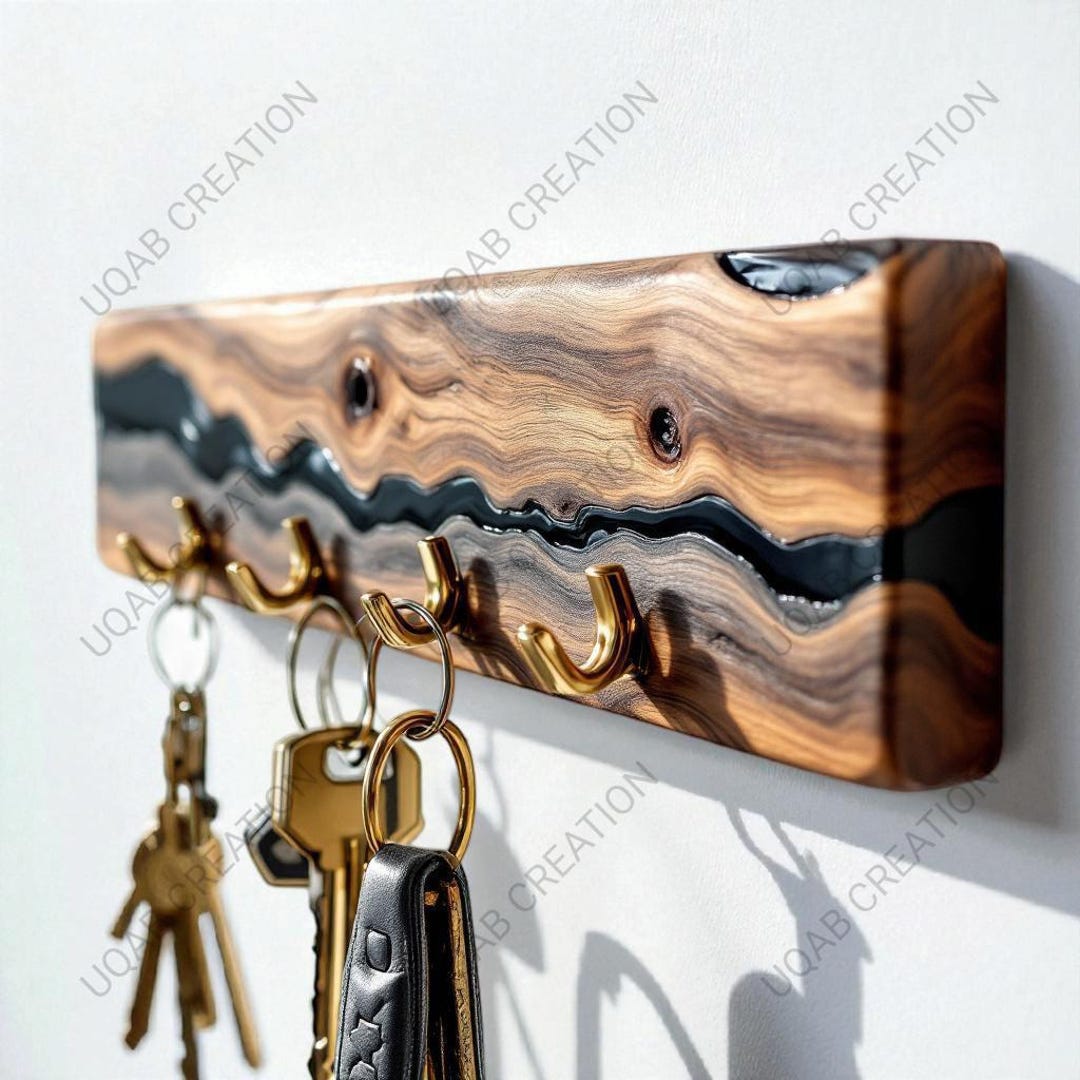 Handmade Wood & Black Epoxy Key Holder: Rustic Modern Wall Organizer - Etsy