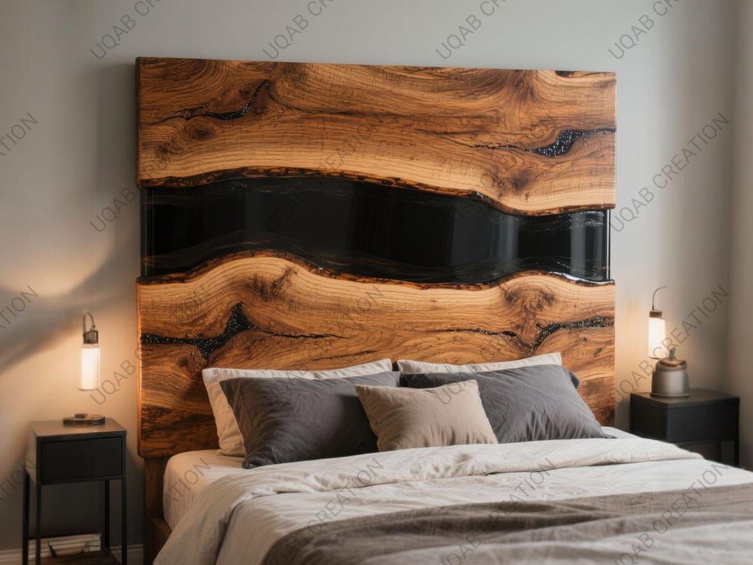 King Size Black Epoxy Resin Headboard: Natural Wood Rustic Modern - Etsy