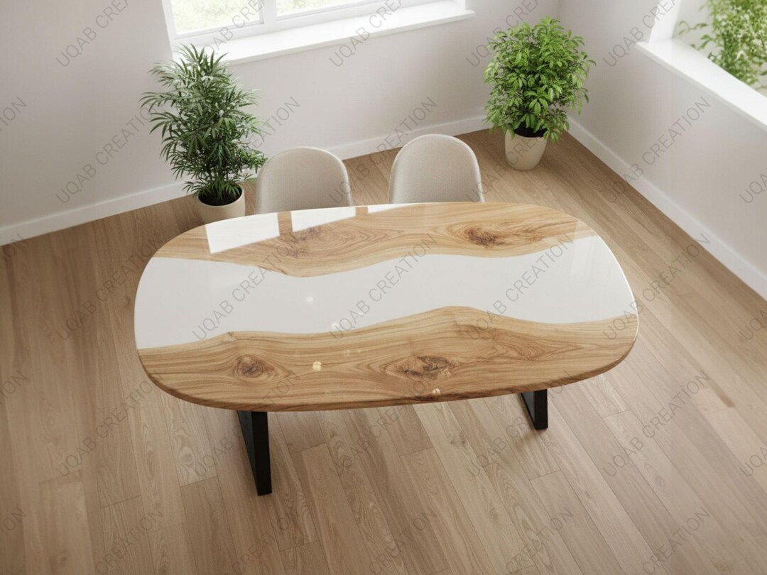 Handmade White Epoxy Resin Round Corner Dining Table: Modern Rustic - Etsy