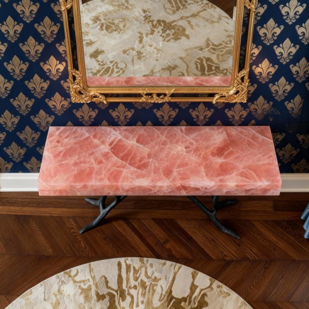 Luxury Handmade Pink Rose Quartz Stone Console Table – Entryway ...