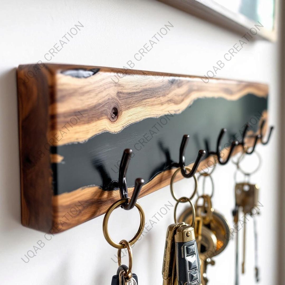 Handmade Wood & Black Epoxy Key Holder: Rustic Modern Home Organizer - Etsy