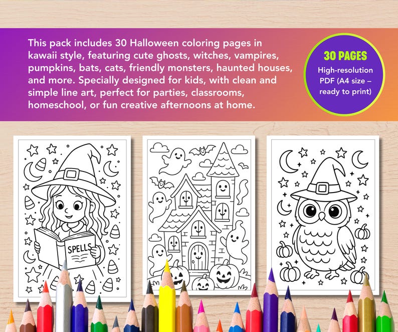 Halloween Coloring Pages for Kids – (A4 Printable PDF) - Etsy