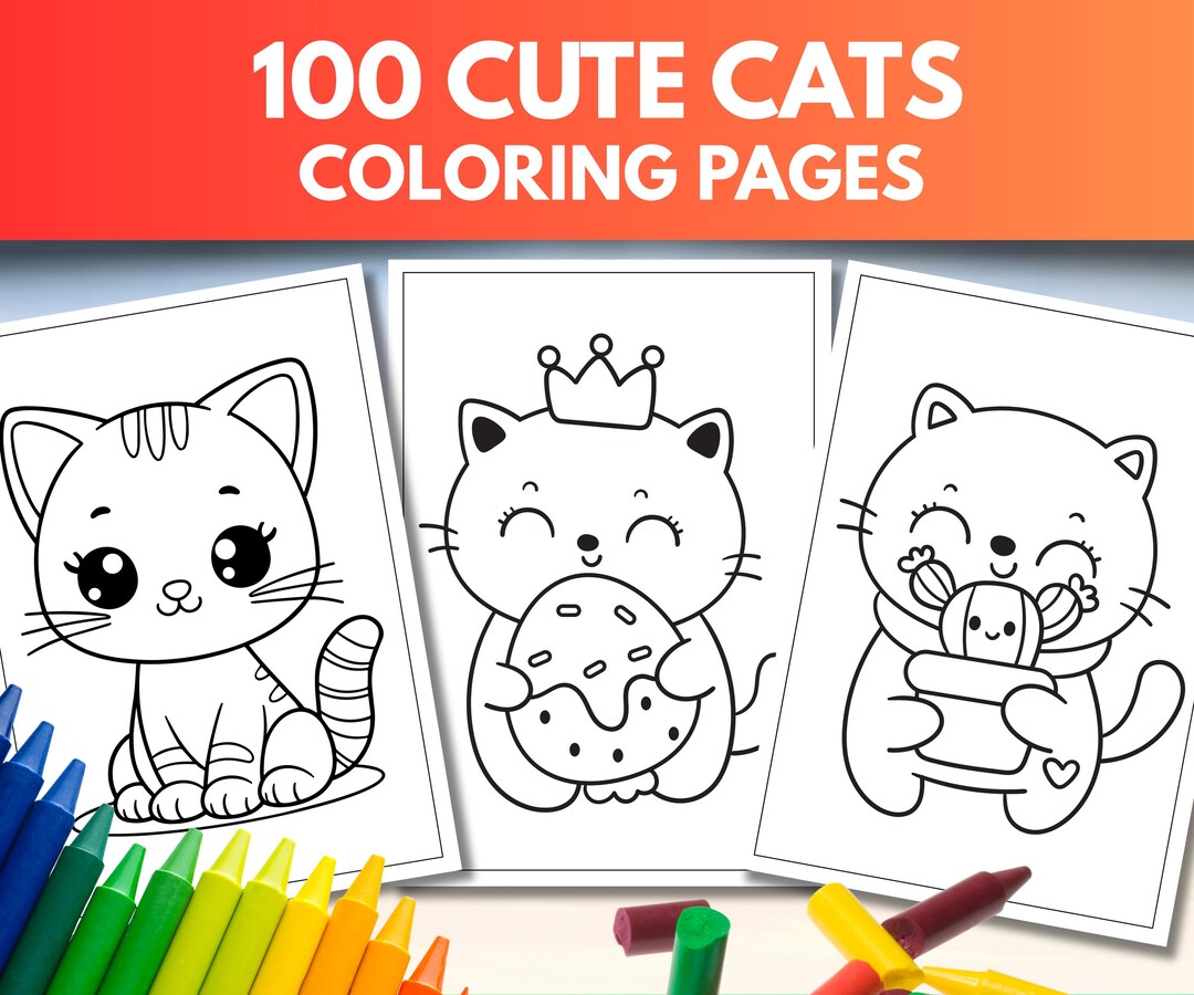 100 Cute Cat Coloring Pages | Digital PDF | A4 Printable Book - Etsy
