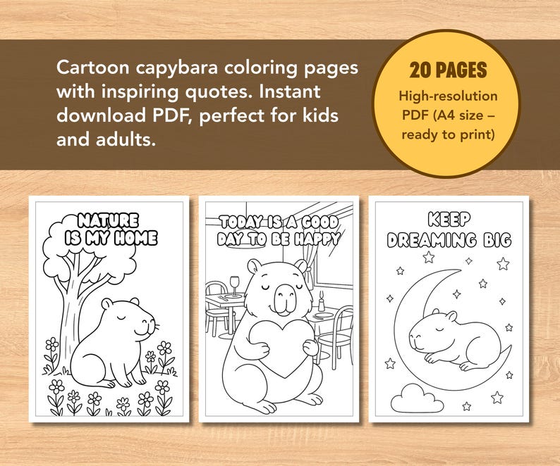 Cartoon Capybara Coloring Pages | Digital Coloring Book PDF With ...