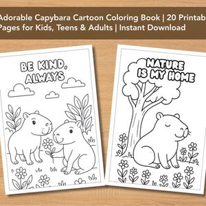 Cartoon Capybara Coloring Pages | Digital Coloring Book PDF With ...