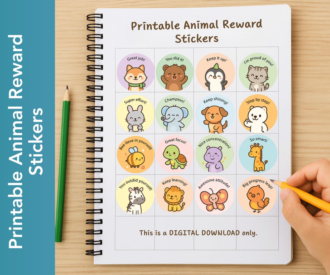 Kawaii Animal Reward Stickers: Motivational Printable PDF for Kids (A4 ...