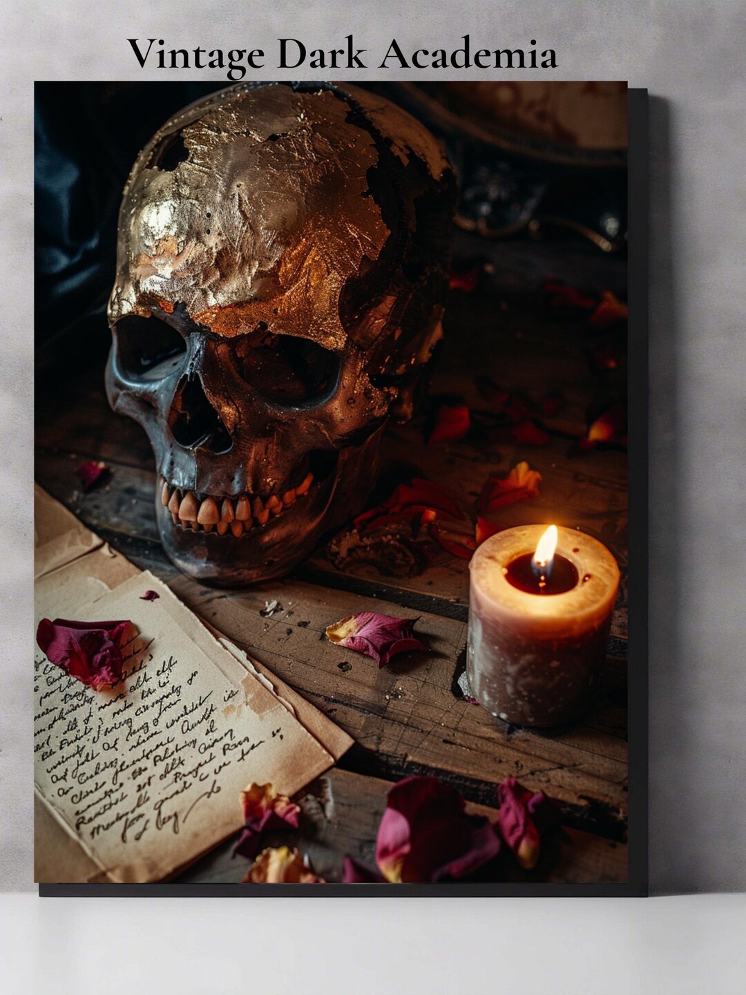 The Gilded Skull Wall Art PNG | Gothic Still Life Printable | Dark ...