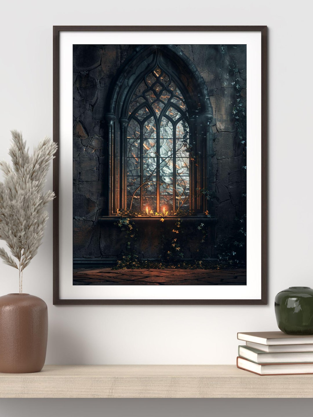 The Gothic Window Wall Art PNG | Dark Academia Printable Decor | Rain ...