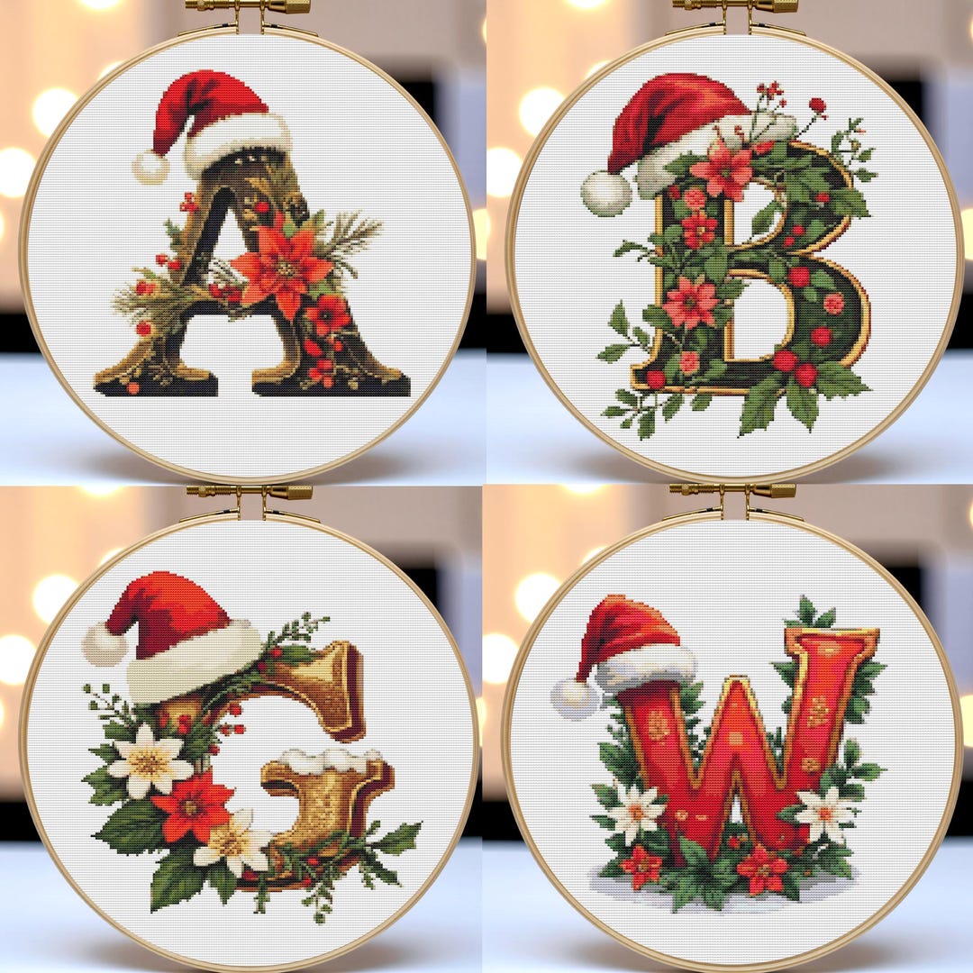 Complete Christmas Alphabet Counted Cross Stitch, Floral Monogram (PDF ...