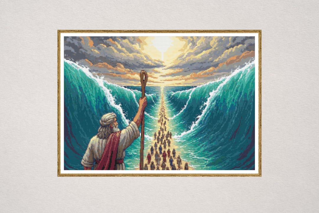 Exodus Moses Parting the Red Sea Cross Stitch Pattern | Biblical Bible ...