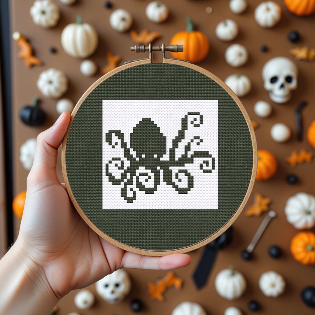 Tiny Kraken 40x40 Cross Stitch Pattern Small Size Halloween Embroidery ...