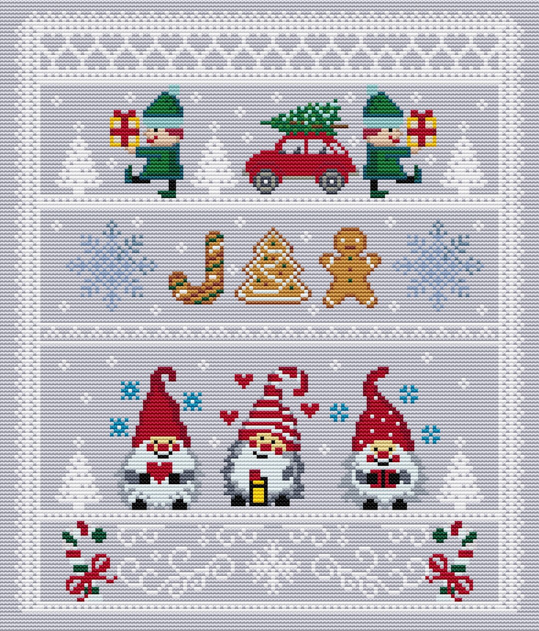 Modern Christmas Sampler Counted Cross Stitch Pattern, Gnomes, Car (PDF ...
