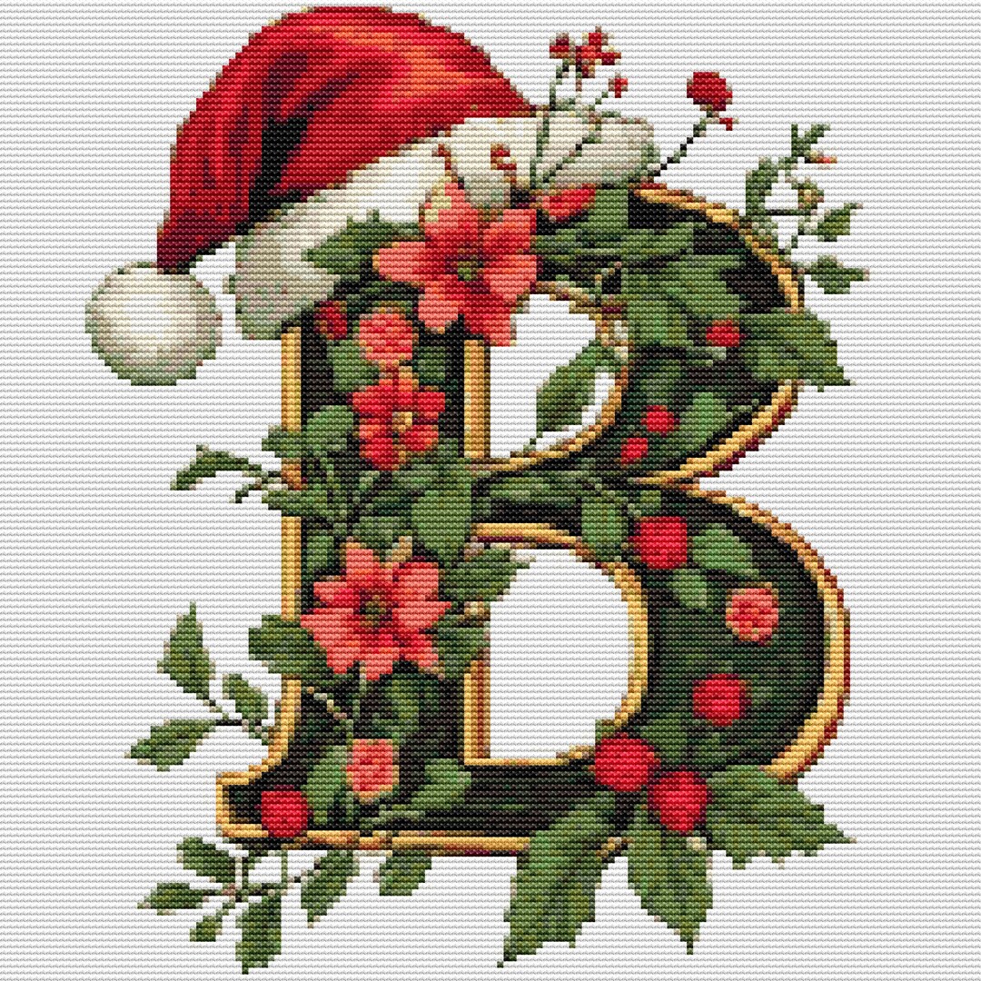 Christmas Alphabet Letter B Counted Cross Stitch Pattern, Festive ...