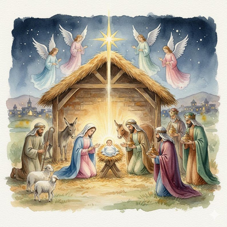 Sacred Birth Holy Nativity Counted Cross Stitch Pattern Watercolor ...