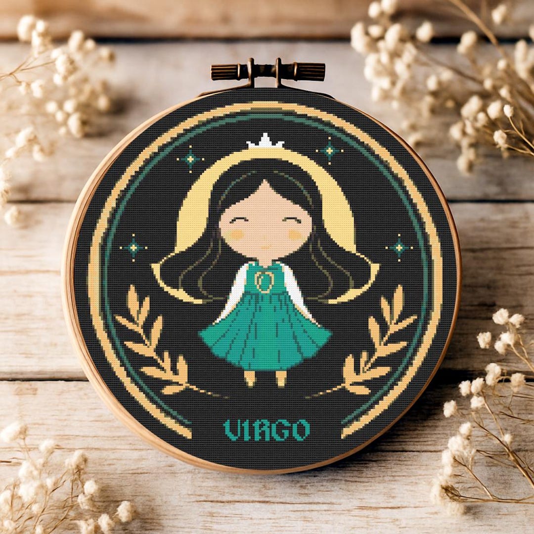 Whimsical Zodiac Sign Virgo Cross Stitch Pattern | Cute Astrology Sign ...