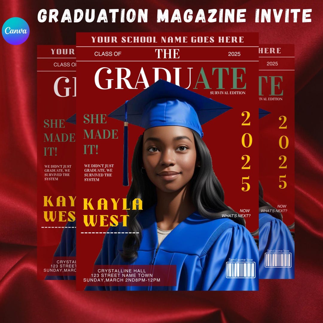 Graduation Magazine Cover Invite,custom Grad Magazine Style,canva ...