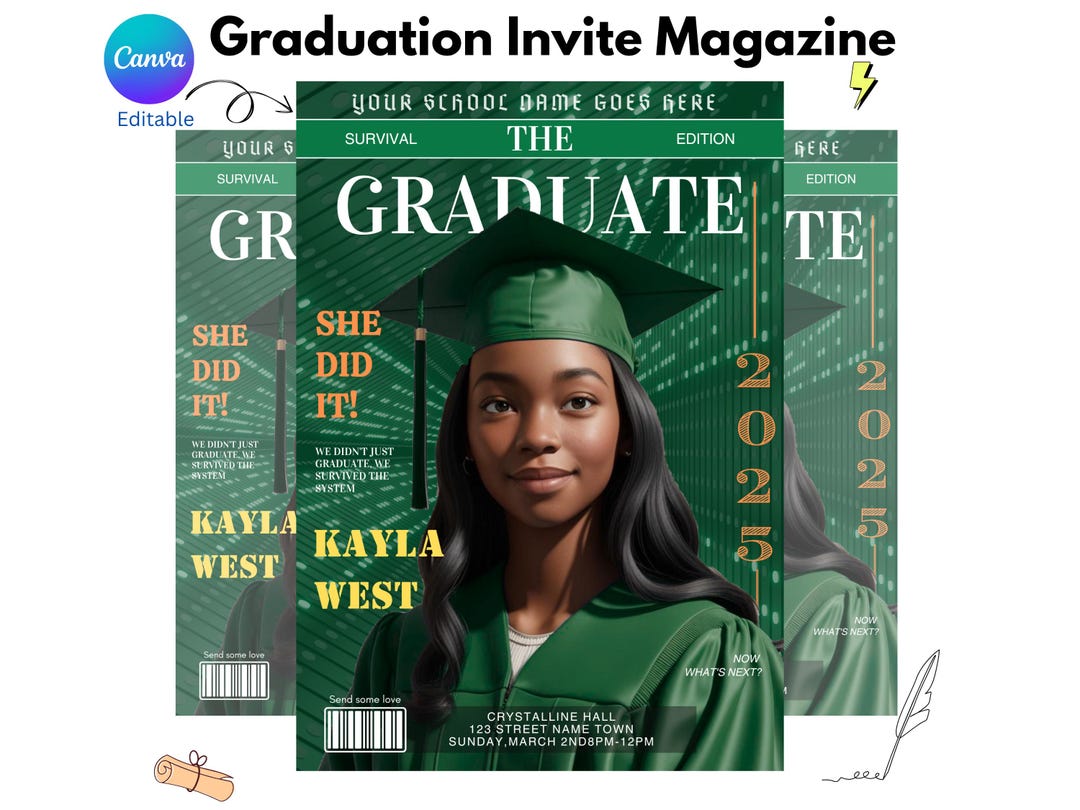 Graduation Magazine Invite, Graduation Invite, Editable Canva Magazine ...