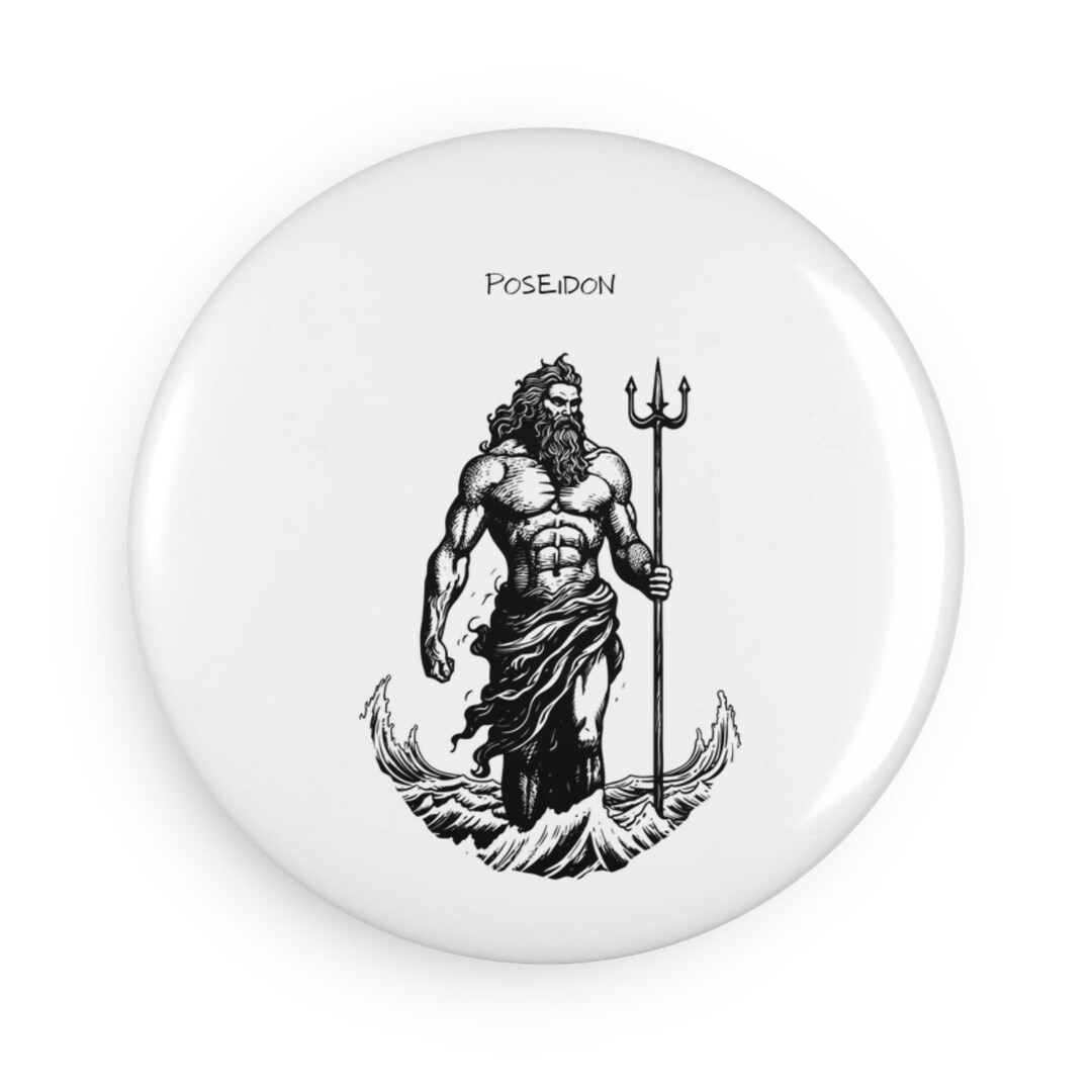 Poseidon-themed Button Magnet | Ocean Decor, Greek Mythology Gift ...