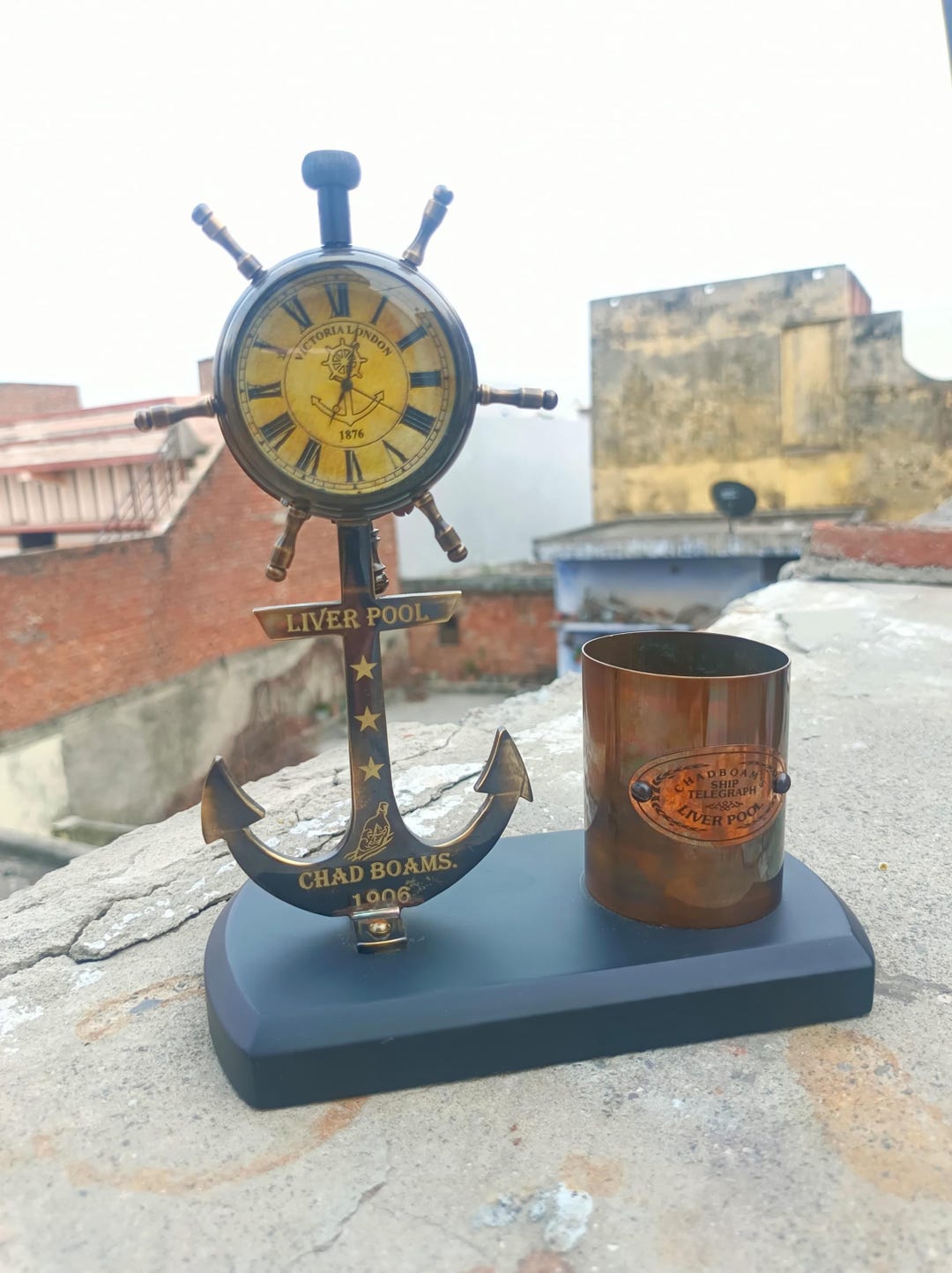 Brass Ship Telegraph With Anchor & Penholder: Nautical Maritime Decor ...