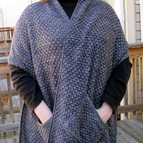 Knit Wrap Pattern: Warm Bramble Lace Pocket Shawl Pattern - Etsy