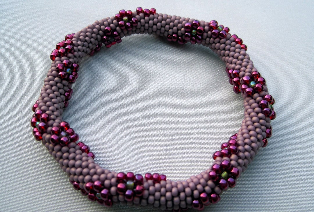 Bead Crochet Pattern: Flowers Traveling Around Bead Crochet Bangle ...