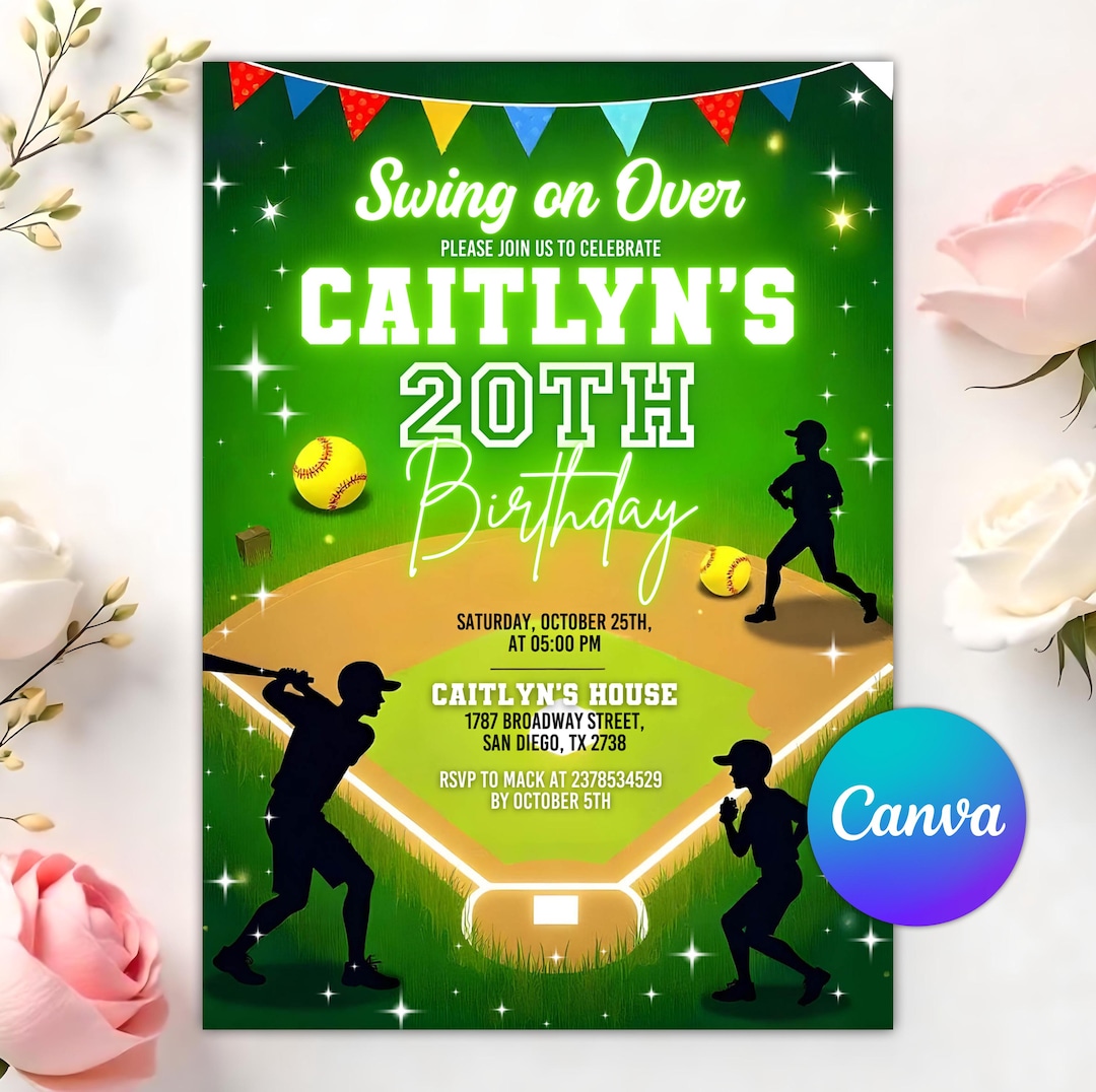 Editable Softball Invite, Softball Birthday Invitation, Any Age ...