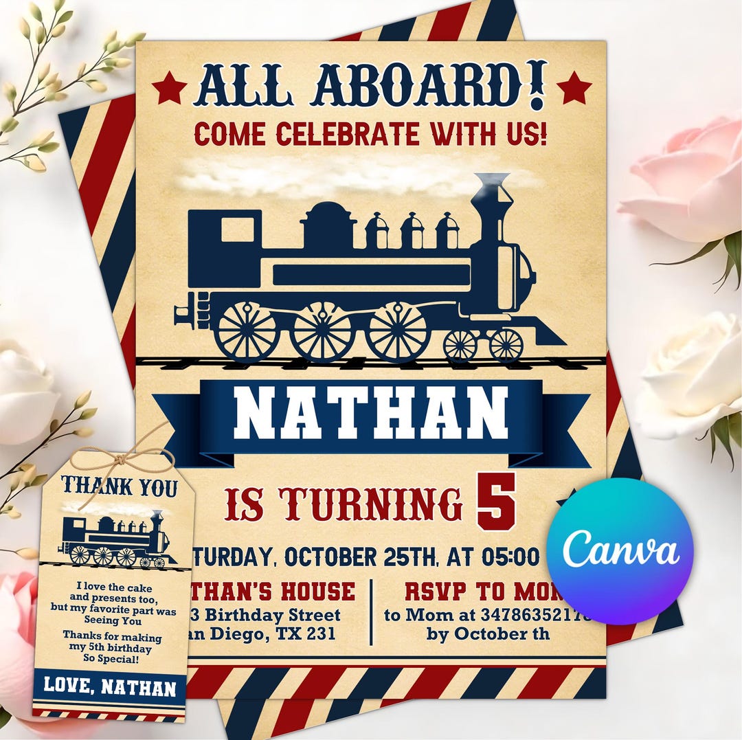 Editable Train Birthday Invitation, Vintage Train Invitation, Printable ...