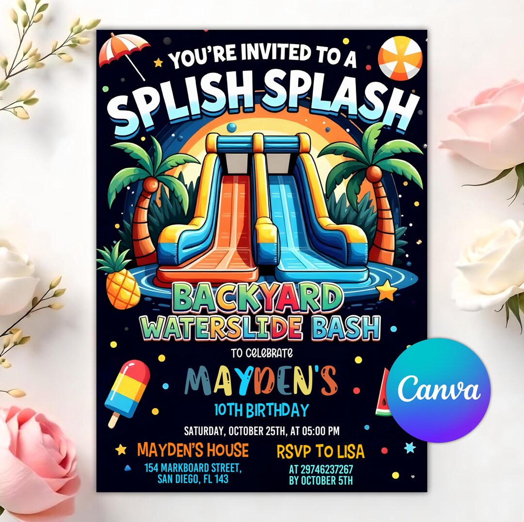 Waterslide Birthday Invitation, Boy Girl Splash Party Invite, Splash ...