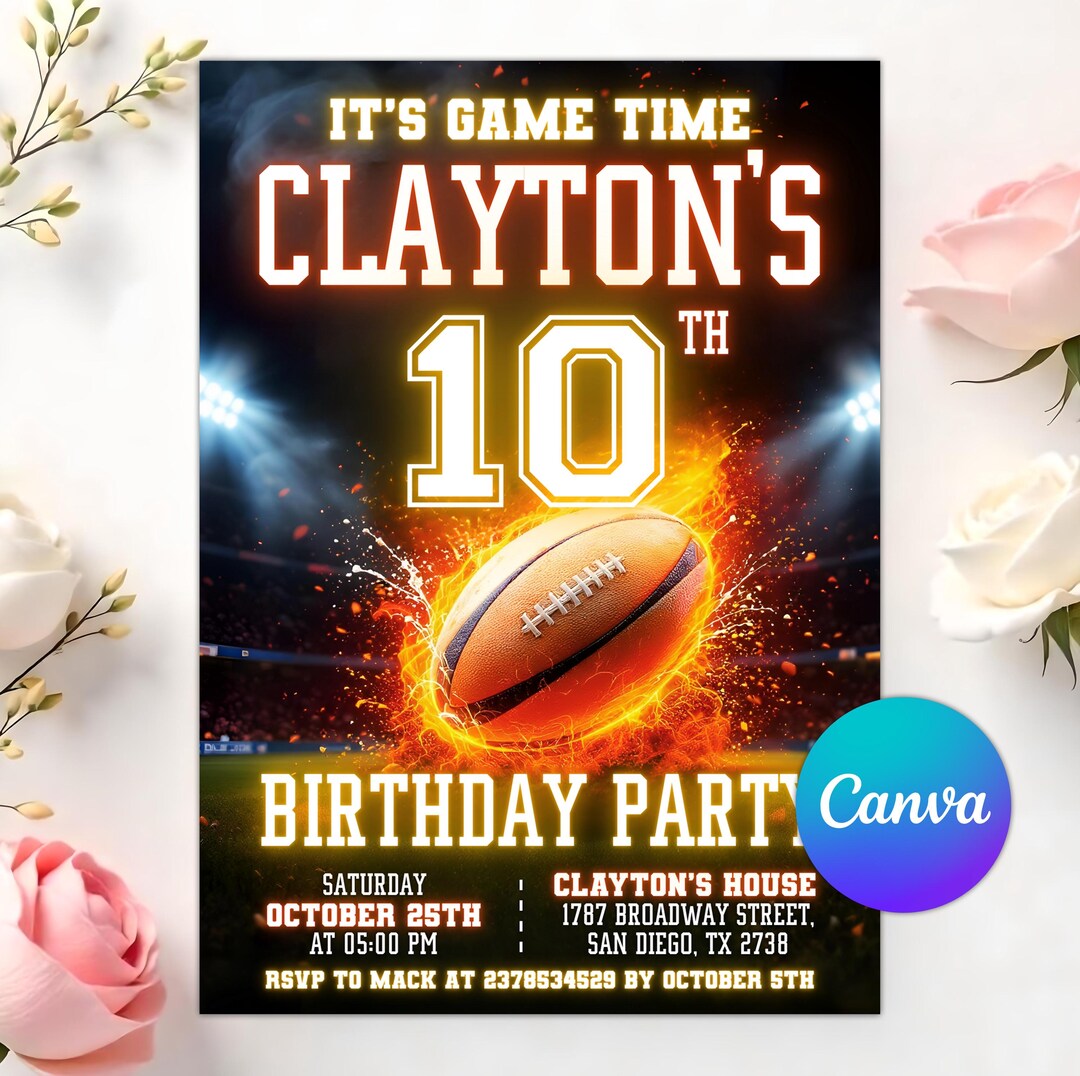 Editable Football Birthday Invitation, Game Time Sports Party, American ...