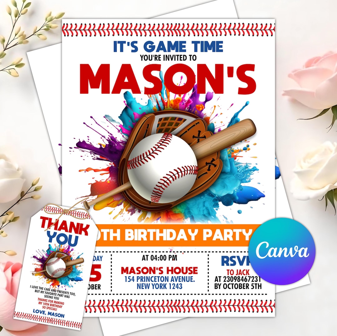 Baseball Birthday Invitation, Baseball Party Invitation, Sports Theme ...